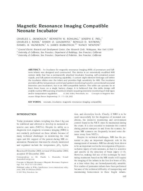 (PDF) Magnetic resonance imaging compatible neonate incubator