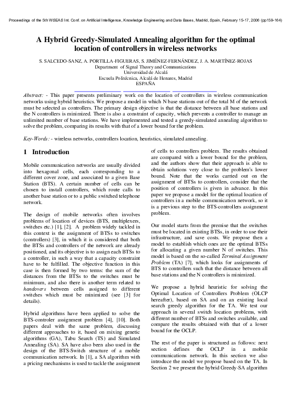 Pdf A Hybrid Greedy Simulated Annealing Algorithm For The Optimal Location Of Controllers In