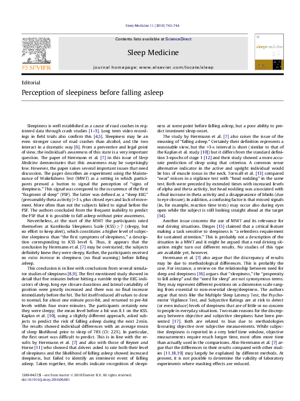 (PDF) Perception of sleepiness before falling asleep