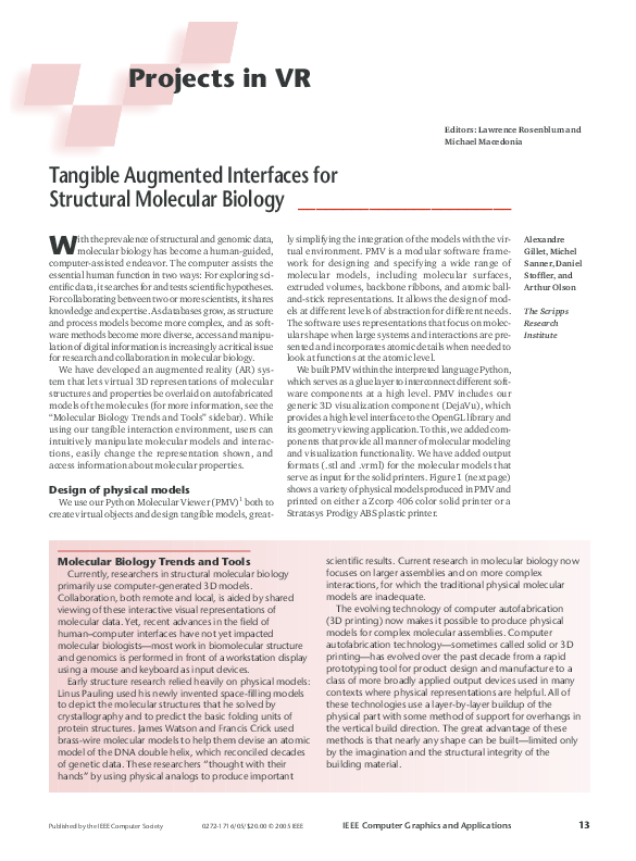 (PDF) Tangible Augmented Interfaces for Structural Molecular Biology