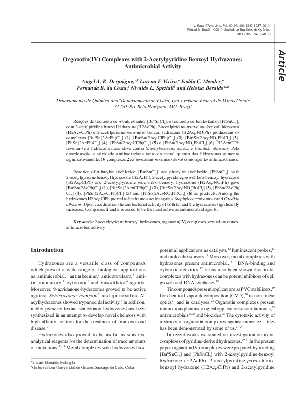 (PDF) Organotin(IV) complexes with 2-acetylpyridine benzoyl hydrazones: antimicrobial activity ...
