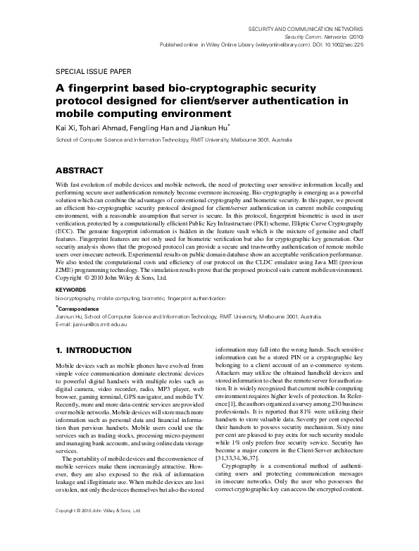 (PDF) A fingerprint based bio-cryptographic security protocol designed for client/server ...