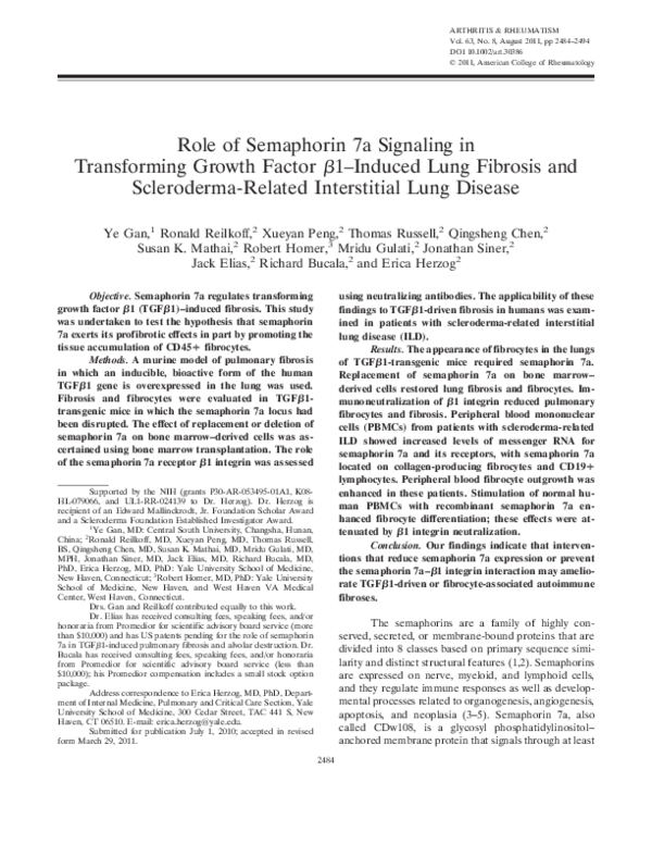 (PDF) Role of semaphorin 7a signaling in transforming growth factor β1-induced lung fibrosis and ...