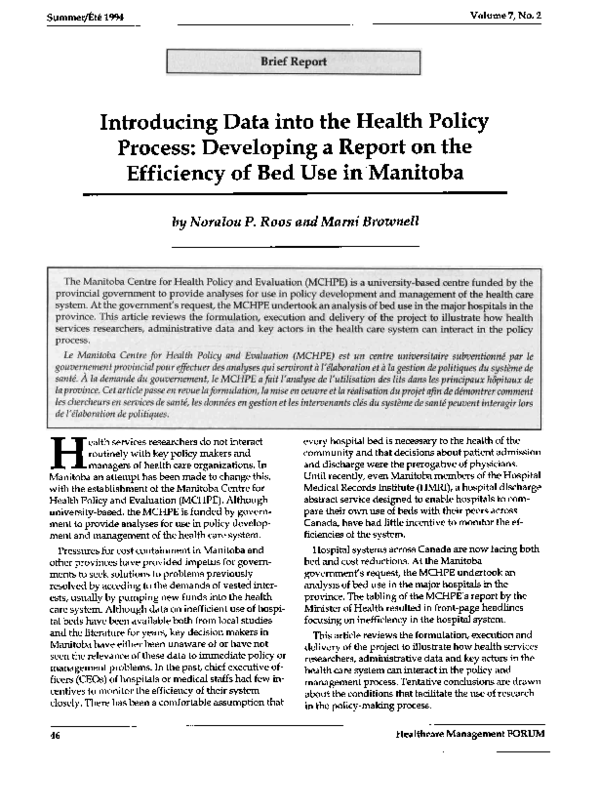 (PDF) Introducing Data into the Health Policy Process: Developing a ...