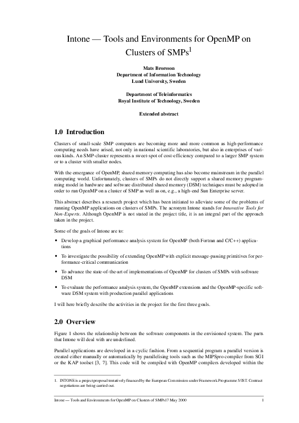 (PDF) Intone–Tools and Environments for OpenMP on Clusters of SMPs