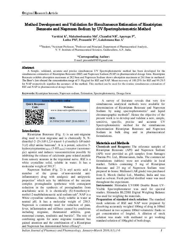 (PDF) Method Development and Validation for Simultaneous Estimation of Rizatriptan Benzoate and ...