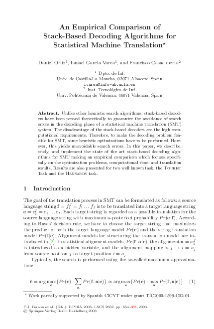 Pdf An Empirical Comparison Of Stack Based Decoding Algorithms For Statistical Machine Translation