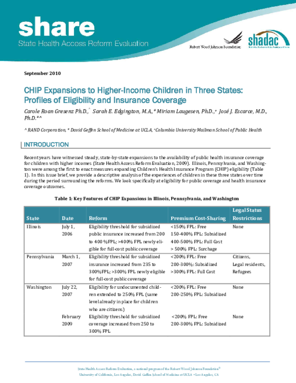 (PDF) CHIP Expansions to Higher-Income Children in Three States ...