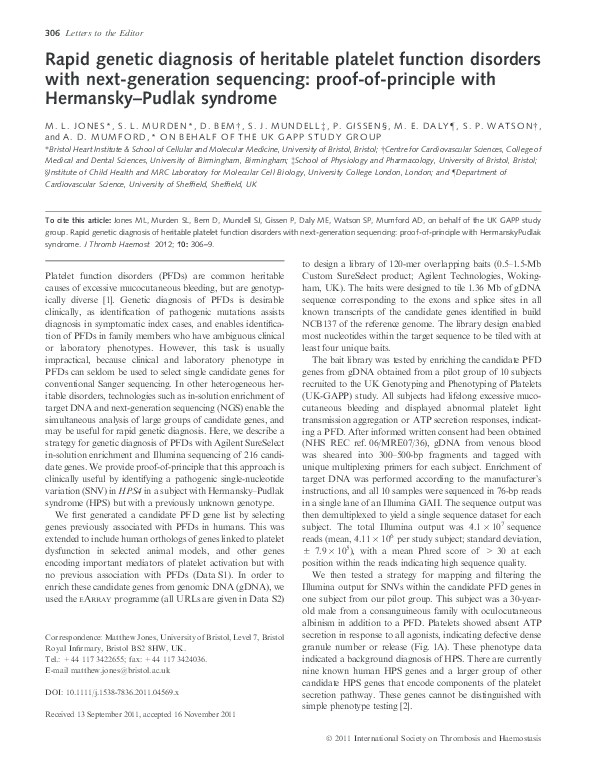 (PDF) Rapid genetic diagnosis of heritable platelet function disorders ...