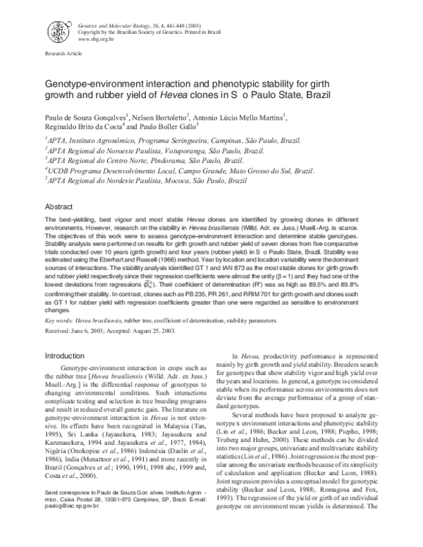 (PDF) Genotype-environment interaction and phenotypic stability for girth growth and rubber ...