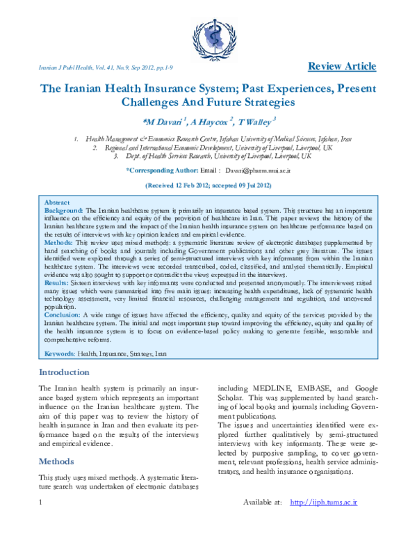 (PDF) The Iranian Health Insurance System; Past Experiences, Present ...