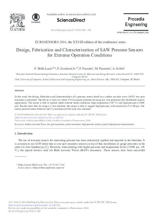 (PDF) Design, Fabrication and Characterization of SAW Pressure Sensors ...