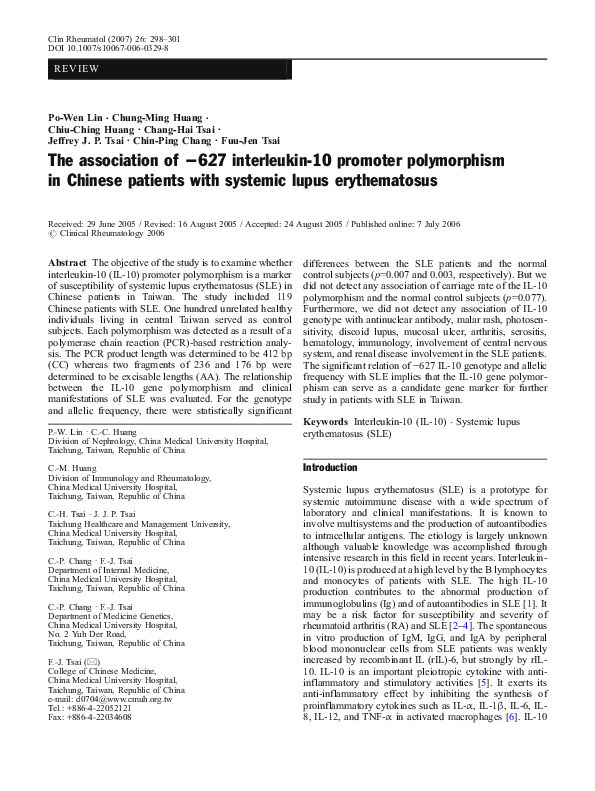 (PDF) The association of −627 interleukin-10 promoter polymorphism in Chinese patients with ...