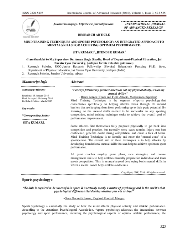 (PDF) MIND TRAINING TECHNIQUES AND SPORTS PSYCHOLOGY: AN INTEGRATED ...