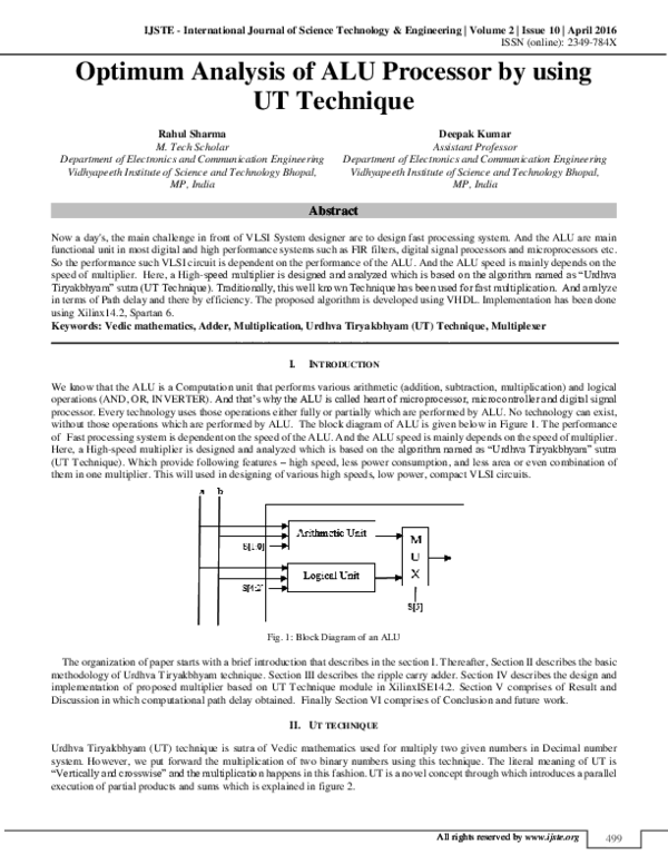 (PDF) Optimum Analysis of ALU Processor by using UT Technique