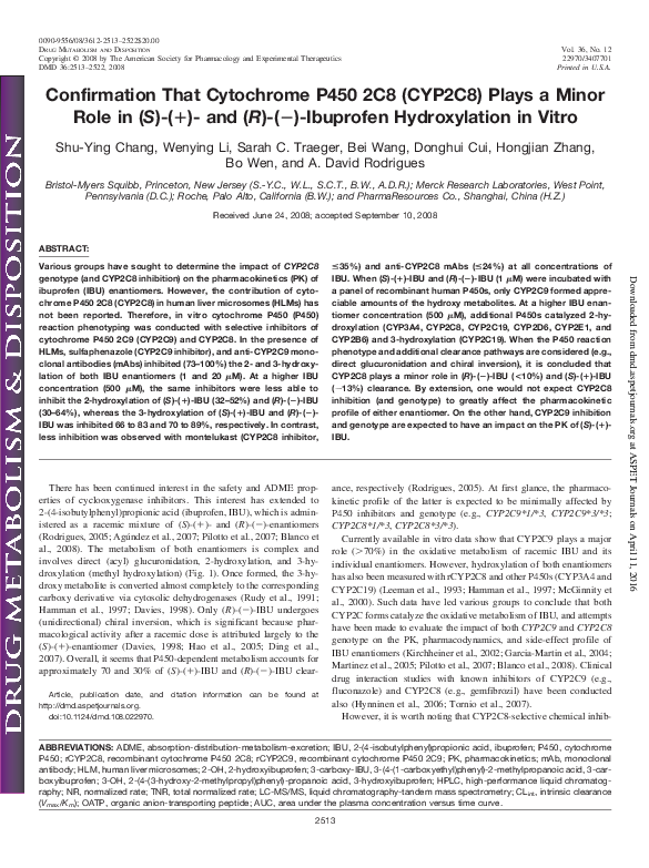 (PDF) Confirmation That Cytochrome P450 2C8 (CYP2C8) Plays a Minor Role ...