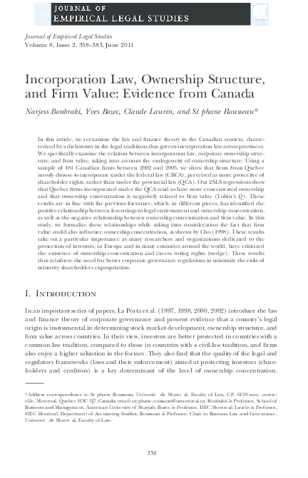 (PDF) Incorporation Law, Ownership Structure, and Firm Value: Evidence ...
