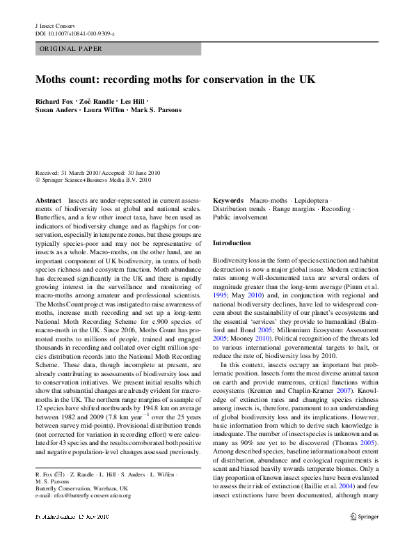 (PDF) Moths count: recording moths for conservation in the UK