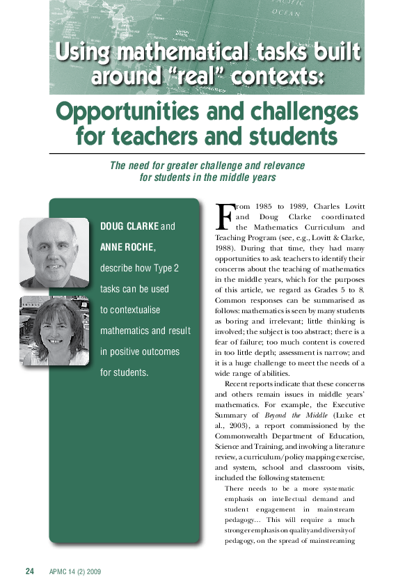 (PDF) Using Mathematical Tasks Built around "Real" Contexts ...