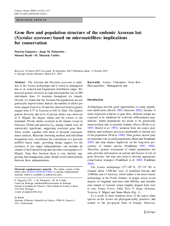 (PDF) Gene flow and population structure of the endemic Azorean bat ...
