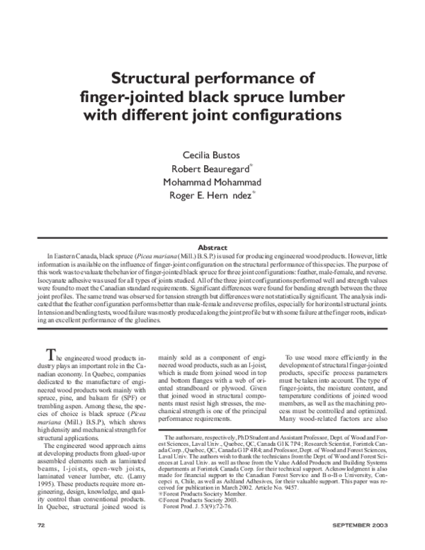 (PDF) Structural performance of finger-jointed black spruce lumber with ...