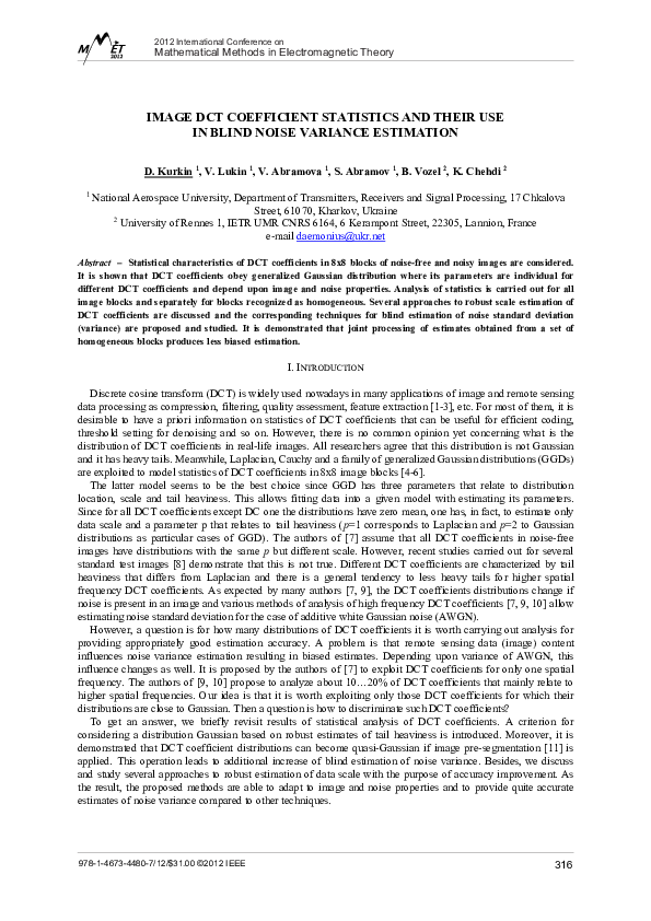 (PDF) Image DCT coefficient statistics and their use in blind noise variance estimation