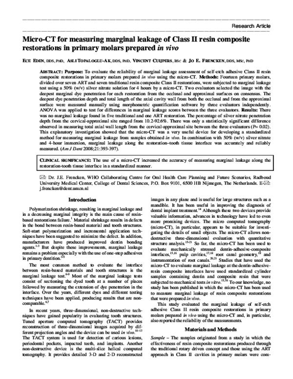 Pdf Micro Ct For Measuring Marginal Leakage Of Class Ii Resin Composite Restorations In