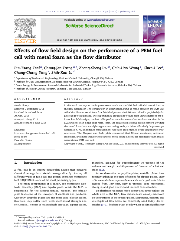 (PDF) Effects of flow field design on the performance of a PEM fuel ...