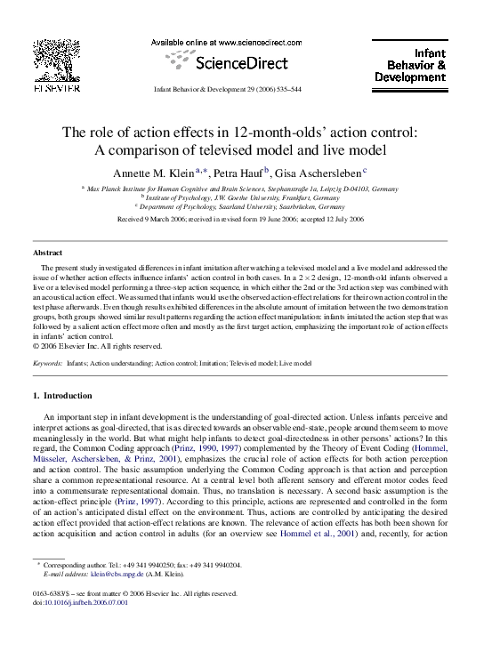 The role of action effects in 12-month-olds’ action control: A ...