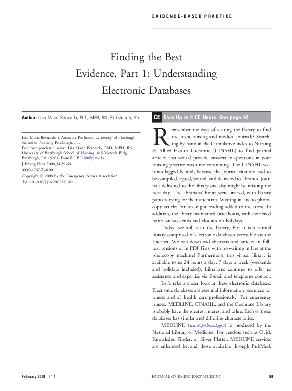 (PDF) Finding the Best Evidence, Part 1: Understanding Electronic Databases