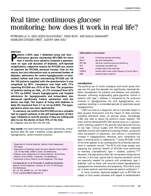 (PDF) Real time continuous glucose monitoring: how does it work in real life?