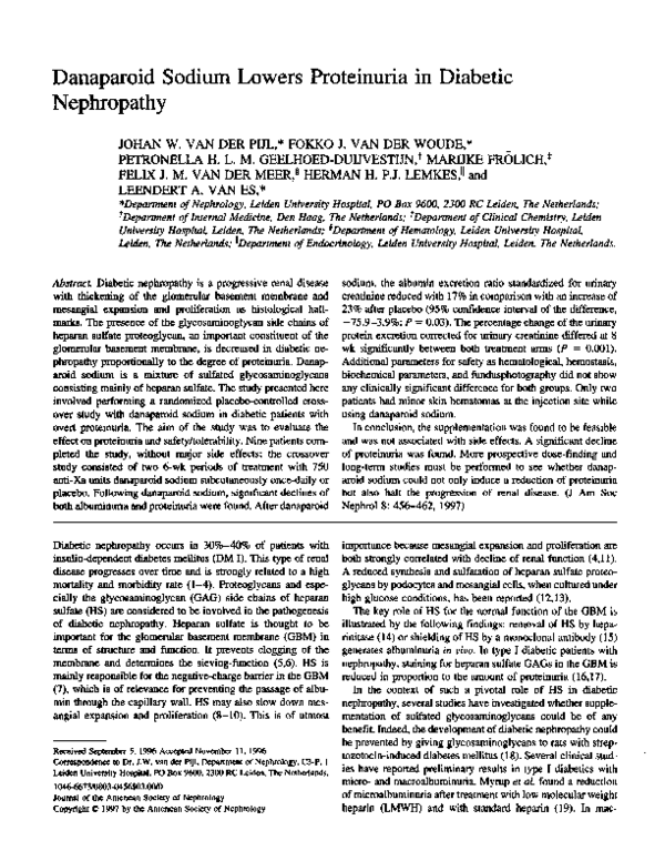 (PDF) Danaparoid sodium lowers proteinuria in diabetic nephropathy | P ...