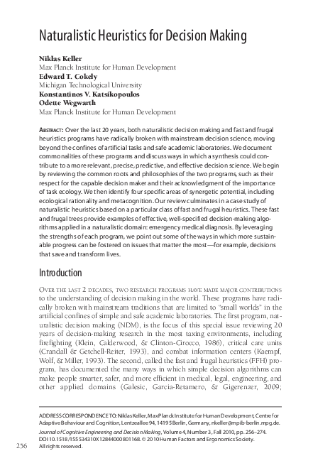 (PDF) Naturalistic Heuristics for Decision Making