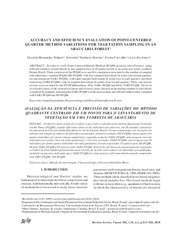 (PDF) ACCURACY AND EFFICIENCY EVALUATION OF POINT-CENTERED QUARTER ...