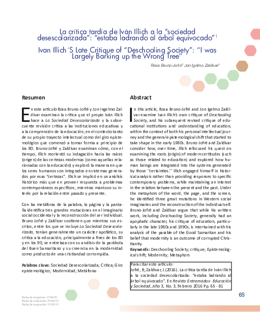 (PDF) La crítica tardía de Iván Illich a la “sociedad desescolarizada ...