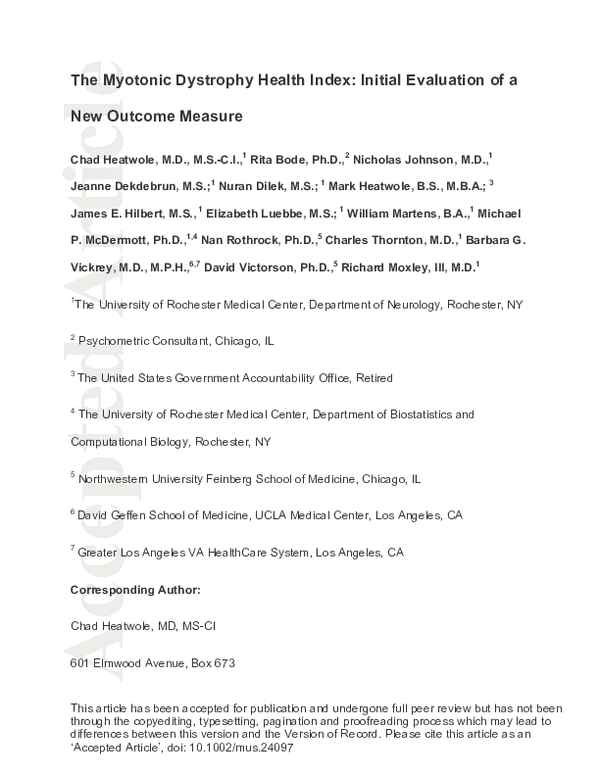 (PDF) Myotonic Dystrophy Health Index: Initial evaluation of a disease ...