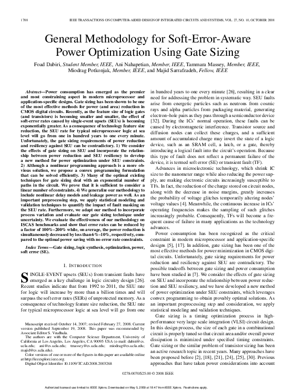 (PDF) General methodology for soft-error-aware power optimization using gate sizing