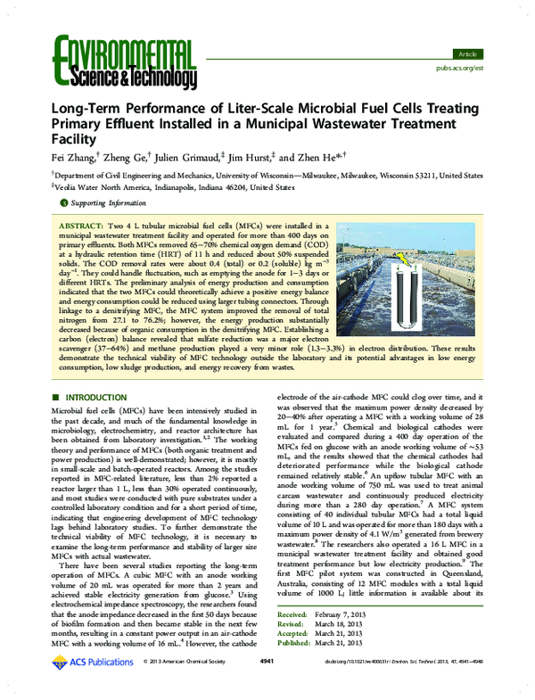 (PDF) Long-Term Performance of Liter-Scale Microbial Fuel Cells ...