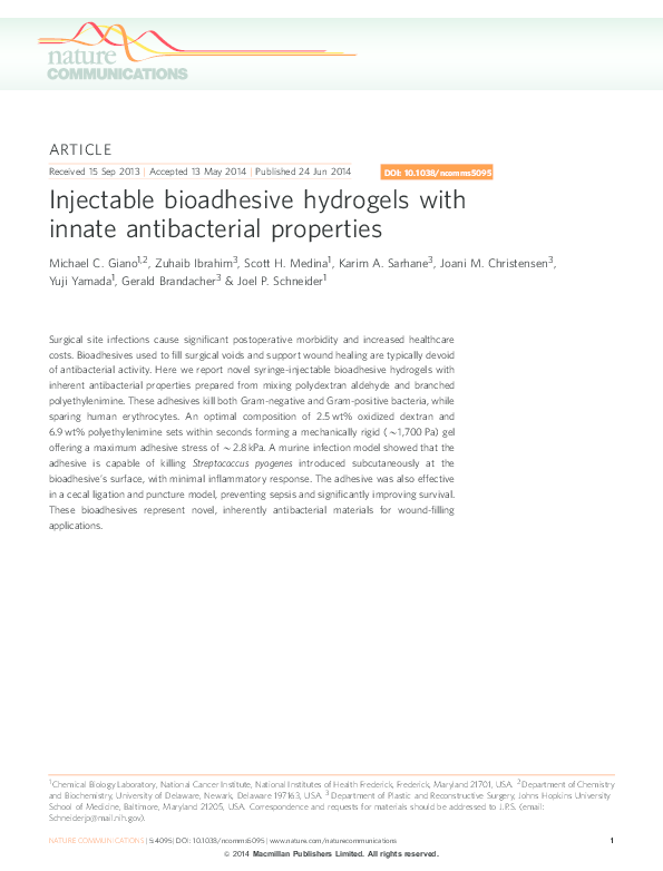 (PDF) Injectable bioadhesive hydrogels with innate antibacterial properties
