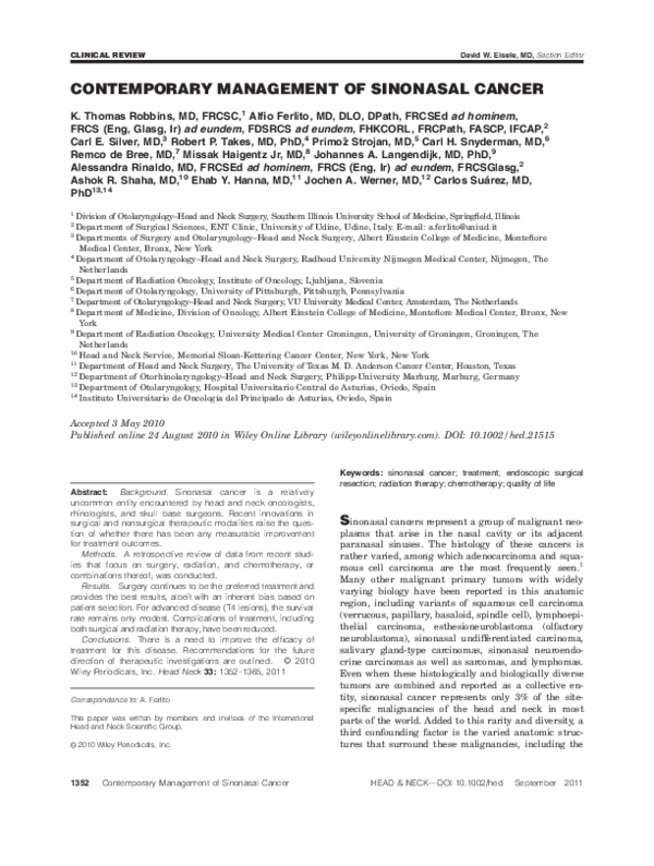 (PDF) Contemporary management of sinonasal cancer