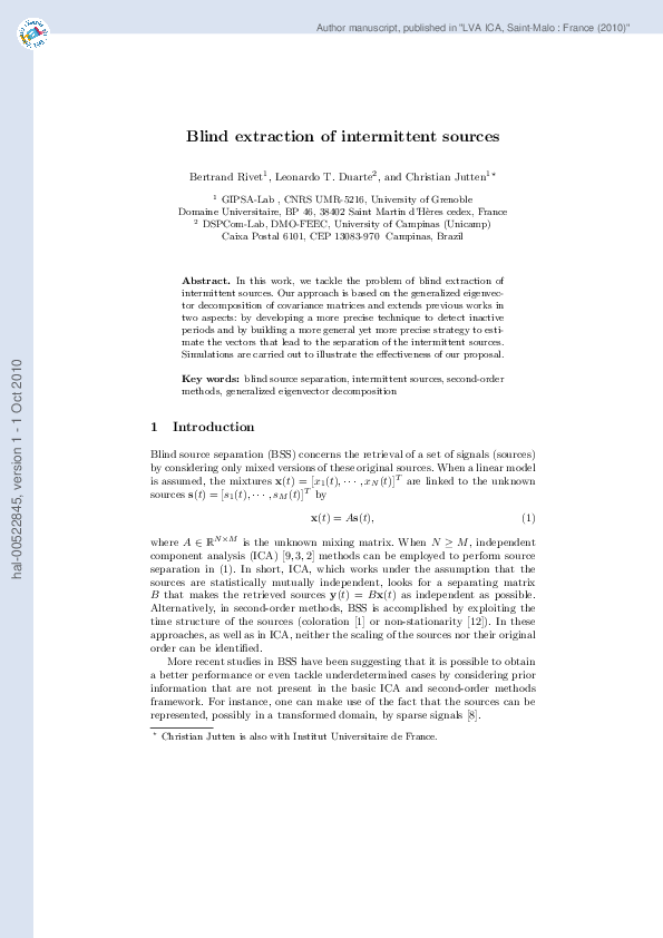 Pdf Blind Extraction Of Intermittent Sources