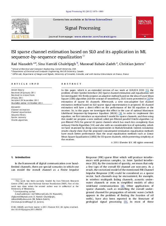 (PDF) ISI sparse channel estimation based on SL0 and its application in ML sequence-by-sequence ...