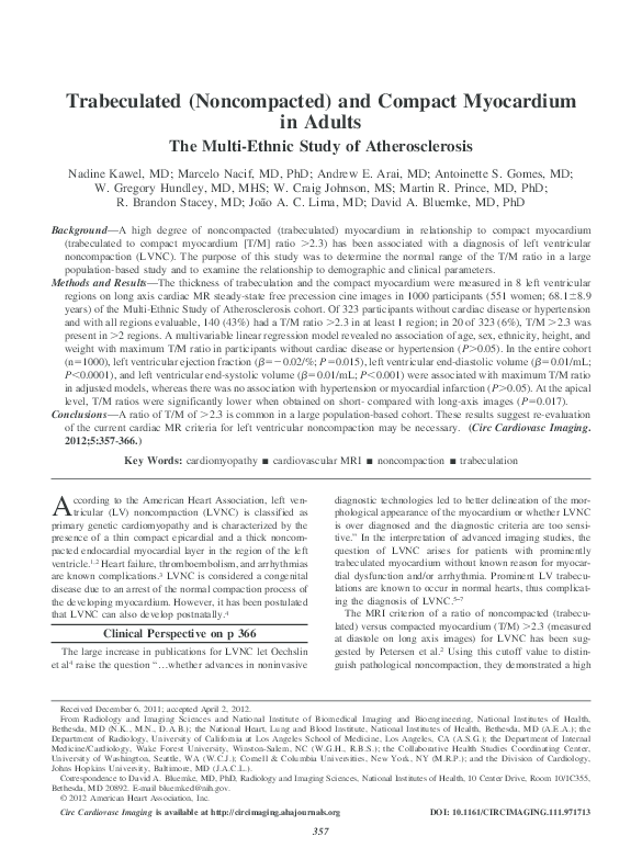 (PDF) Trabeculated (Noncompacted) and Compact Myocardium in Adults: The ...