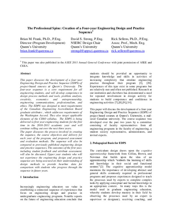 (PDF) The Professional Spine: Creation of a Four-year Engineering ...