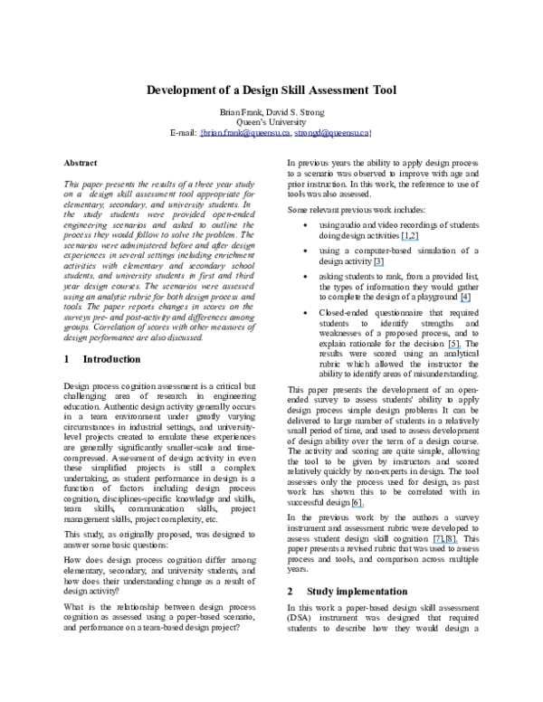(PDF) Development of a Design Skill Assessment Tool