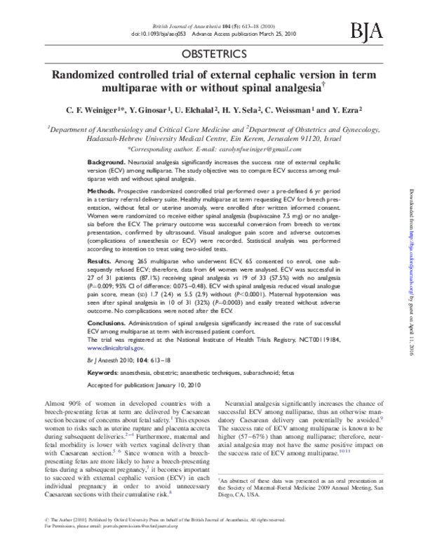 (PDF) Randomized controlled trial of external cephalic version in term ...