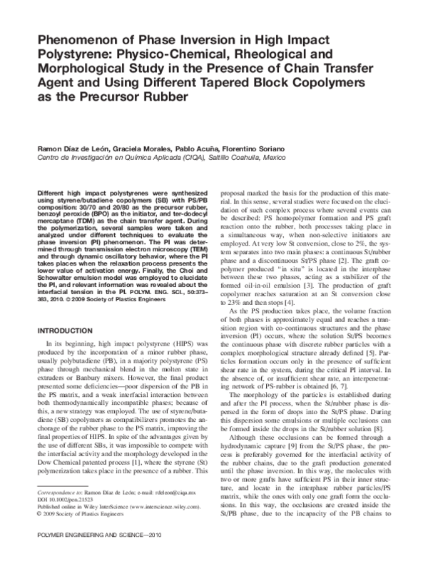 (PDF) Phenomenon of phase inversion in high impact polystyrene: Physico ...