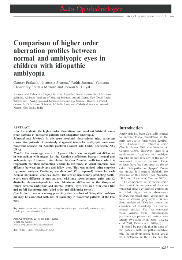 (PDF) Comparison of higher order aberration profiles between normal and amblyopic eyes in ...