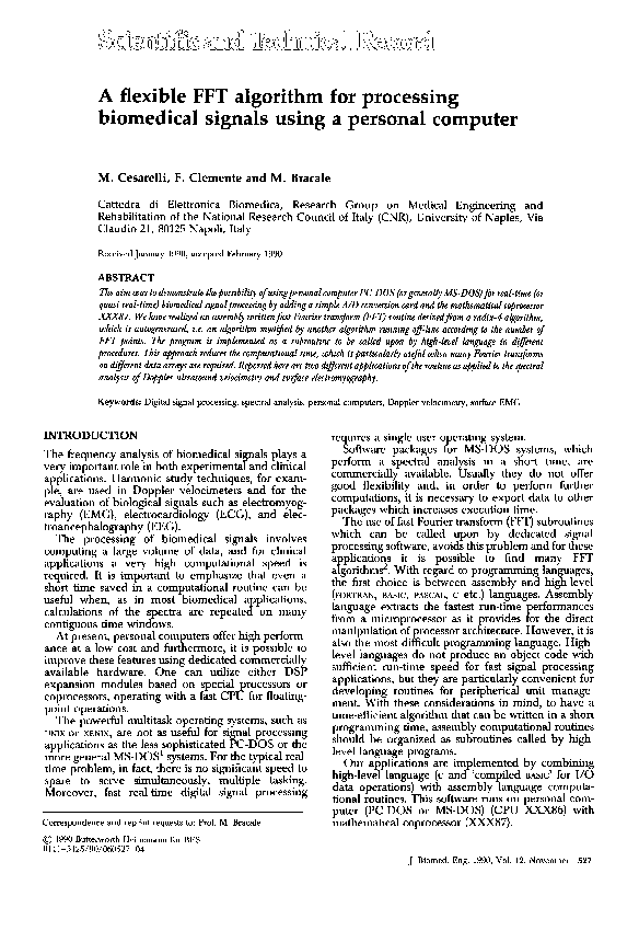 (PDF) A flexible FFT algorithm for processing biomedical signals using a personal computer