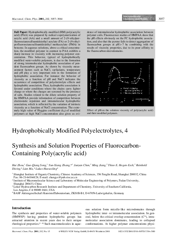 (PDF) Hydrophobically Modified Polyelectrolytes, 4. Synthesis and ...